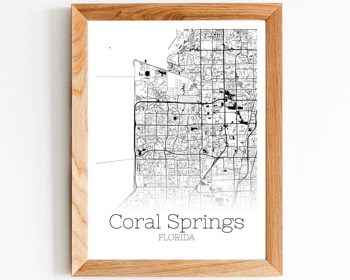 Coral Springs Map INSTANT DOWNLOAD Coral Springs Florida City | Etsy