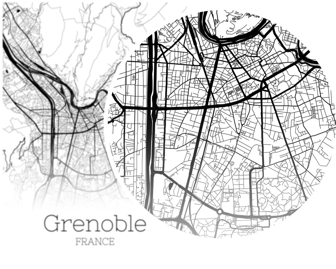 Grenoble Map INSTANT DOWNLOAD Grenoble France City Map | Etsy