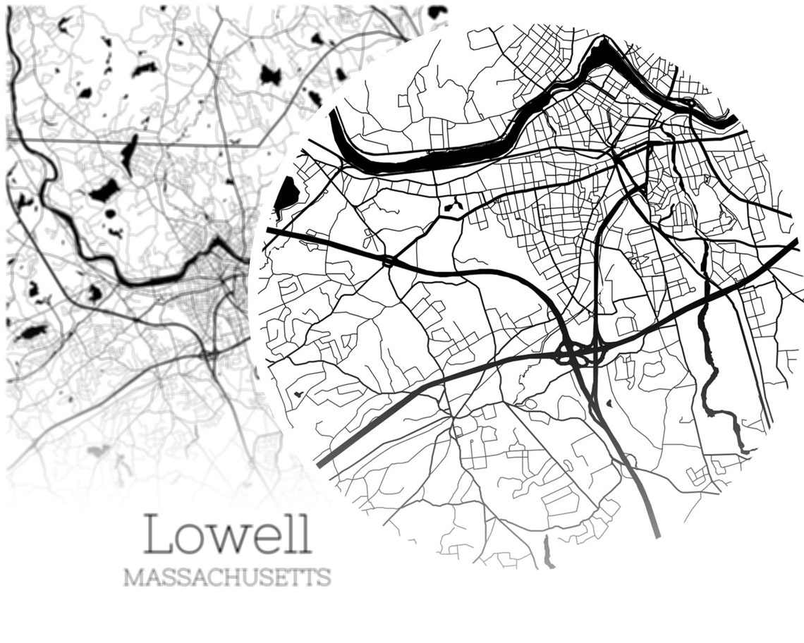 Lowell Map INSTANT DOWNLOAD Lowell Massachusetts City Map | Etsy