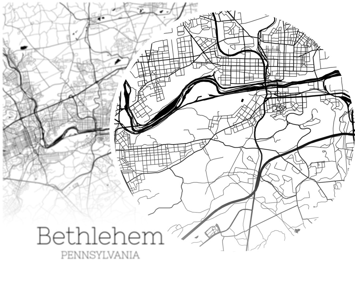 Bethlehem Map INSTANT DOWNLOAD Bethlehem Pennsylvania City | Etsy