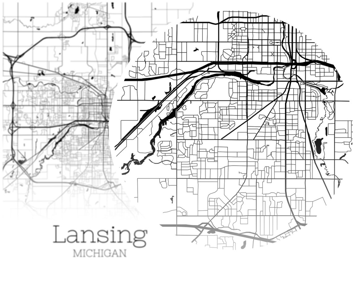Lansing Map INSTANT DOWNLOAD Lansing Michigan City Map | Etsy
