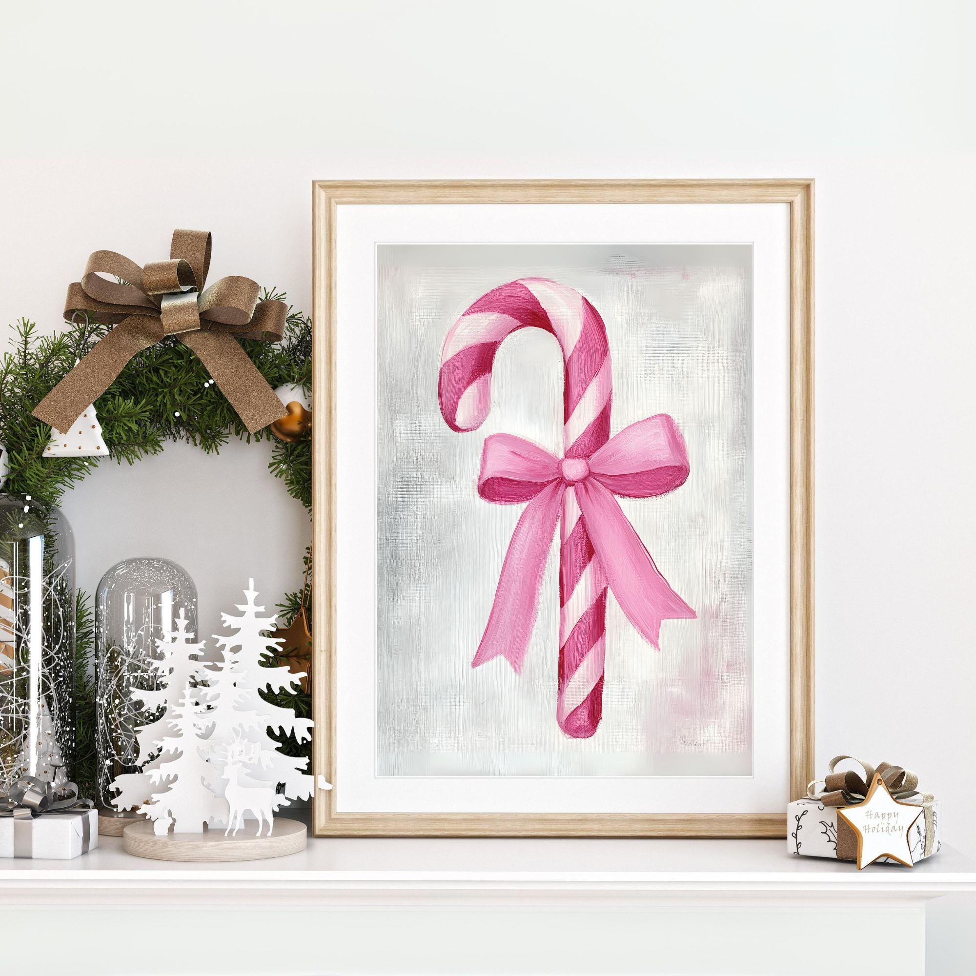 Pink Candy Cane Christmas Print // Pink Christmas Print, Preppy ...