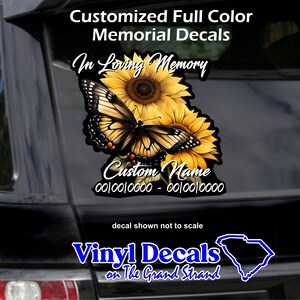 Butterfly Memorial Car Decal, Sunflower in Loving Memory Decal, Custom ...