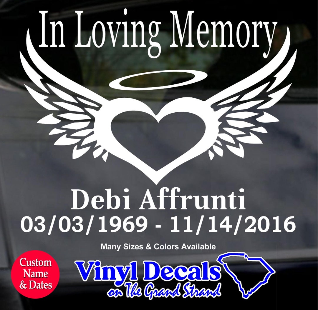 Angel Wing Memorial Car Decal, Memorial Gift Decal, Life Celebration ...