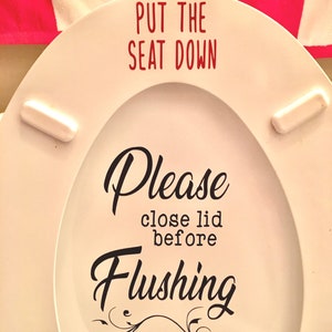 Toilet Decal Please Close Lid Before Flushing Decal, Put the Seat Down ...