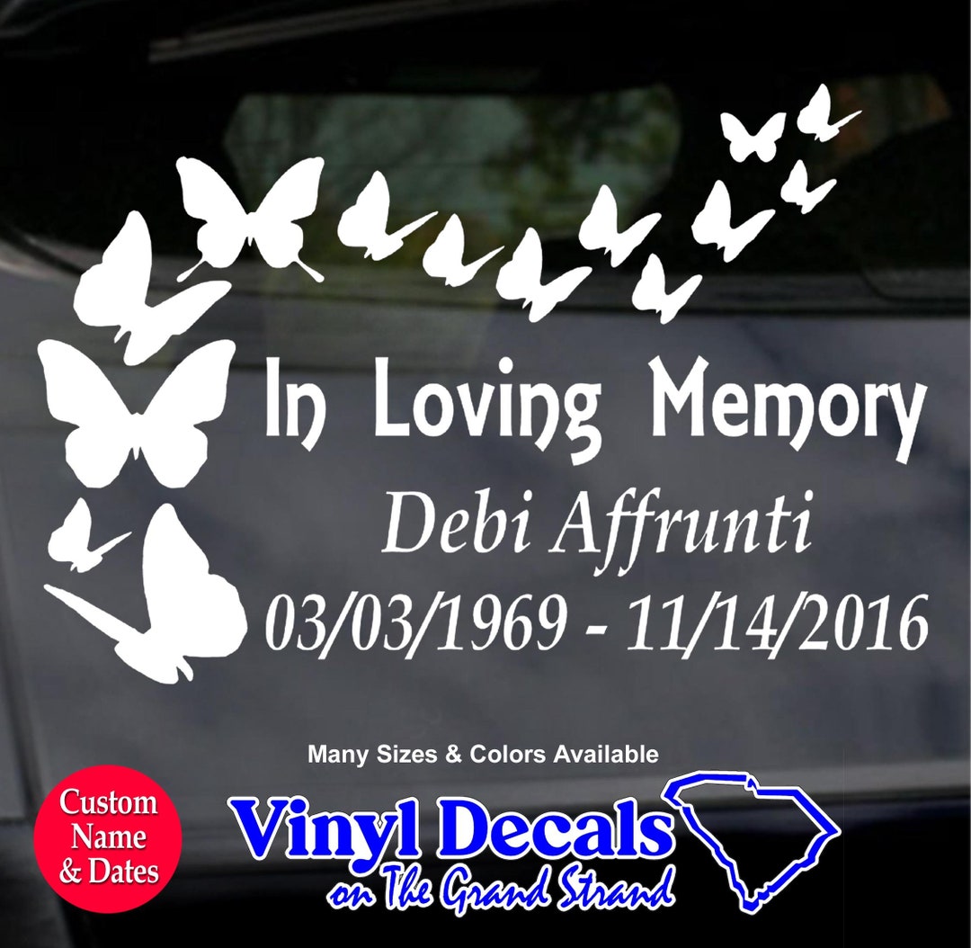 Butterfly in Loving Memory Car Decal, Butterfly Memorial Car Sticker ...