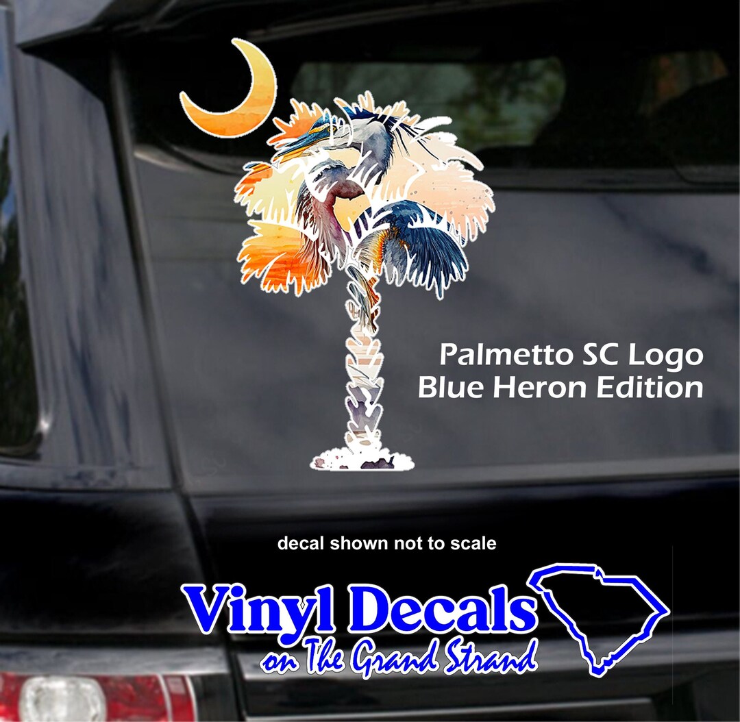 Palmetto Tree Decal. SC Decal, Blue Heron South Carolina Decal, Full ...