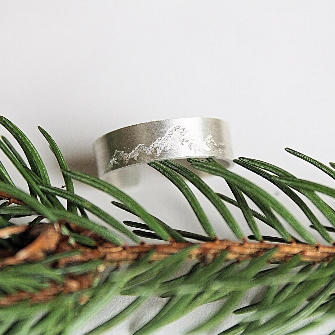 Open Silver Ring Mountain Ranges Engraving, Matt - Etsy