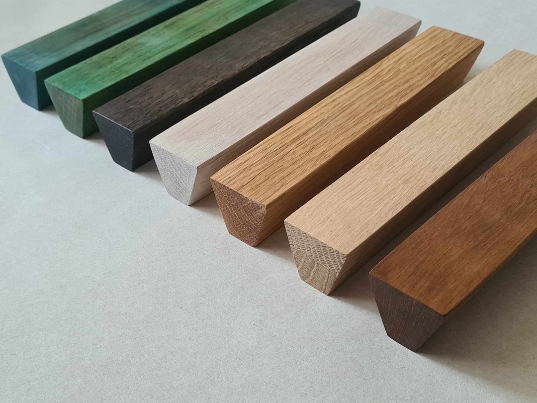 Line Wood Handles Solid Oak Angled Ends, Long Minimalist Cabinet Pulls ...