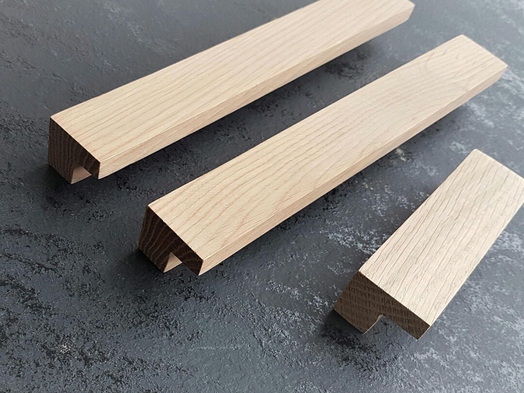 Wooden Pulls Long Furniture Handles Oak L Shape Comfortable Cabinet ...