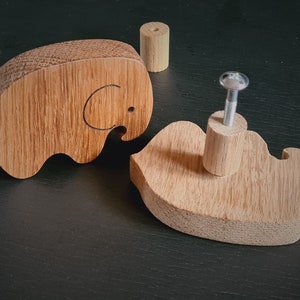 Elephant Knobs for Nursery, Safari Animal Hook, Baby Room Wooden Handle ...