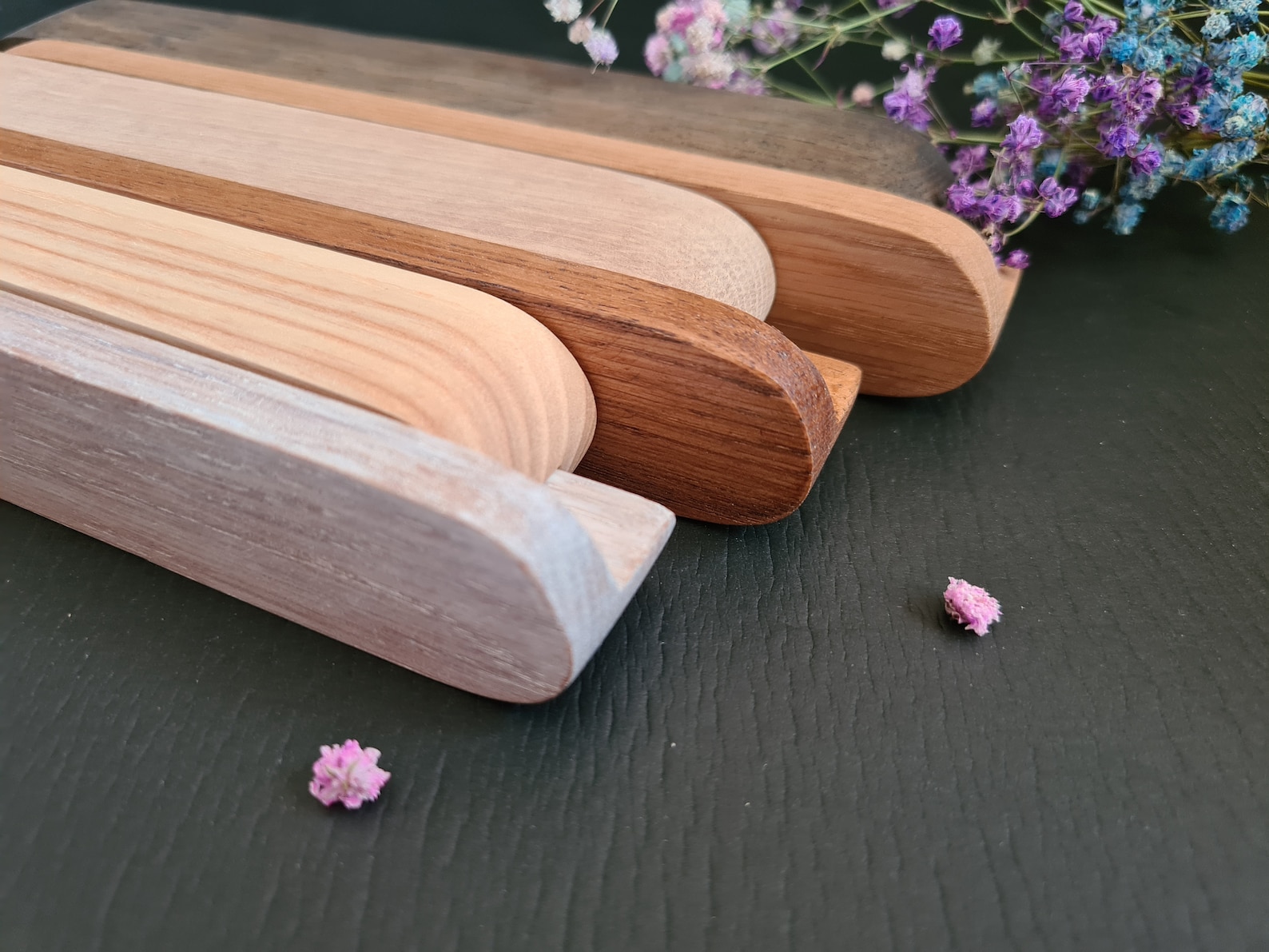Long Rounded Ends Wood Handles, Oak Industrial Pulls, Mid Century ...