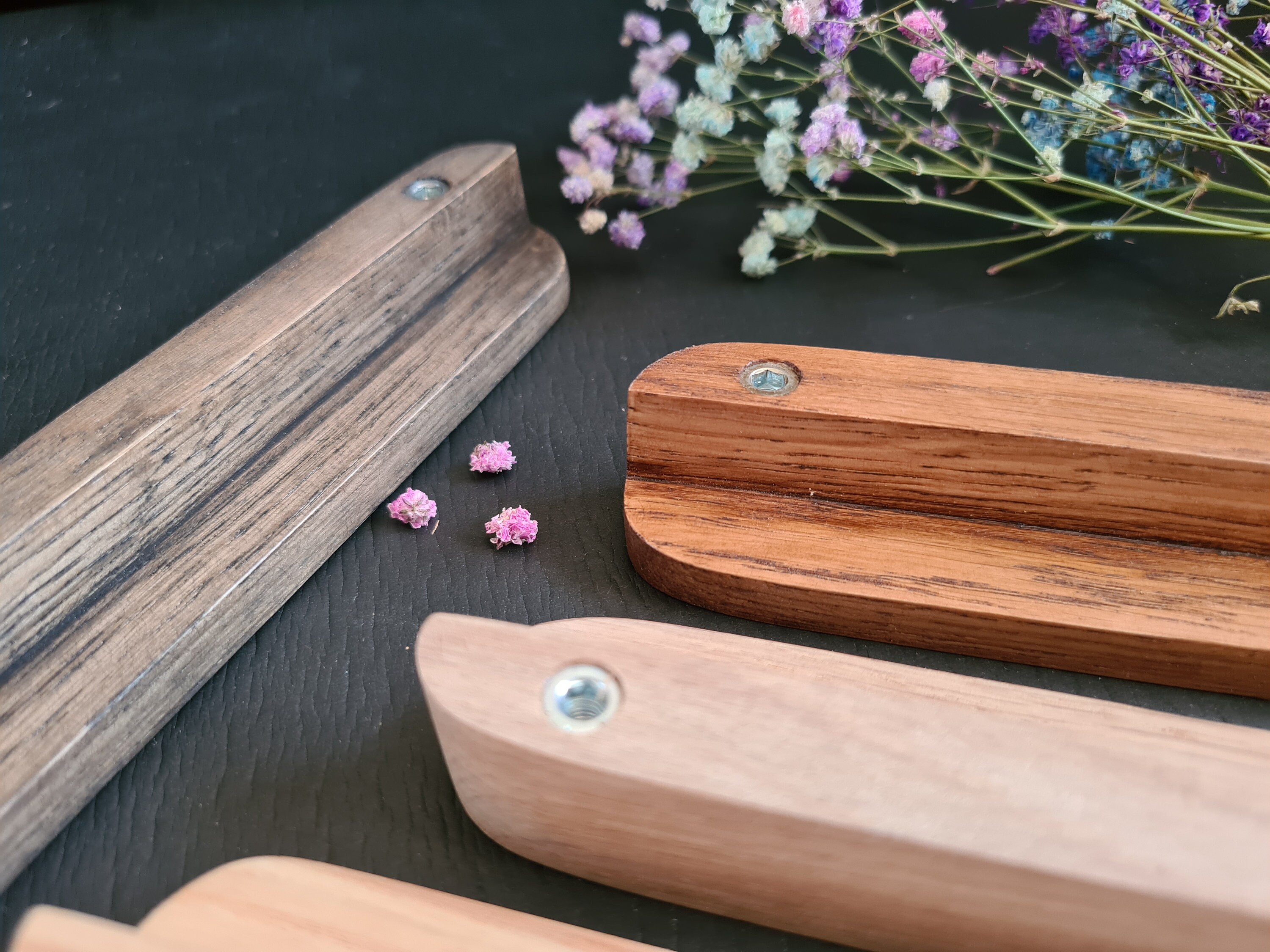 Long Rounded Ends Wood Handles, Oak Industrial Pulls, Mid Century ...