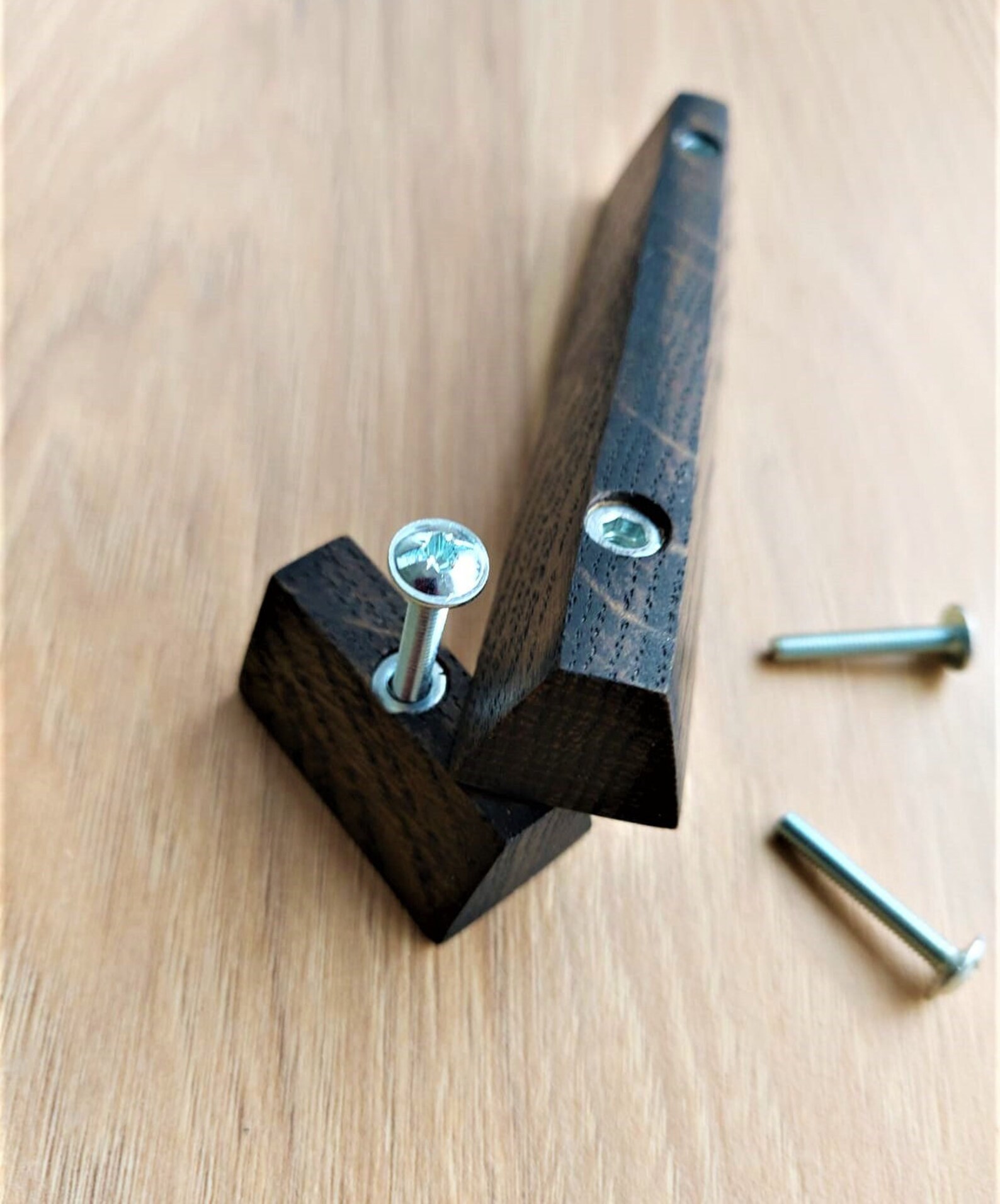 Line Wood Handles Solid Oak Angled Ends, Long Minimalist Cabinet Pulls ...