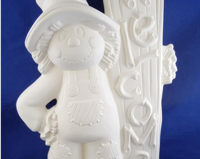 Ceramic Scarecrow With Welcome Sign, Clay Magic Scarecrow, Ready to ...
