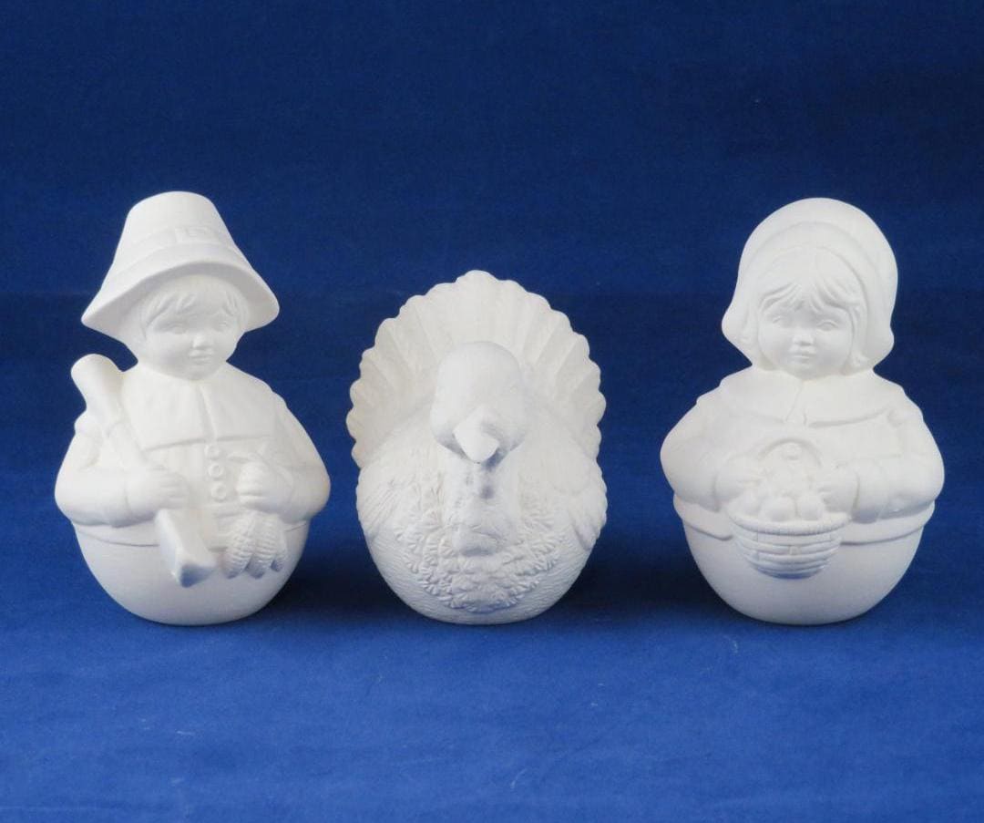 Ceramic Pilgrim Roly-poly, Pilgrims With Turkey, Ceramic Pilgrim Couple ...