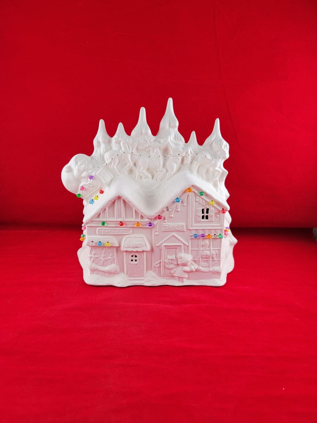 Ceramic North Pole Light Up, Ceramic Santa House, Bisque Santa House ...