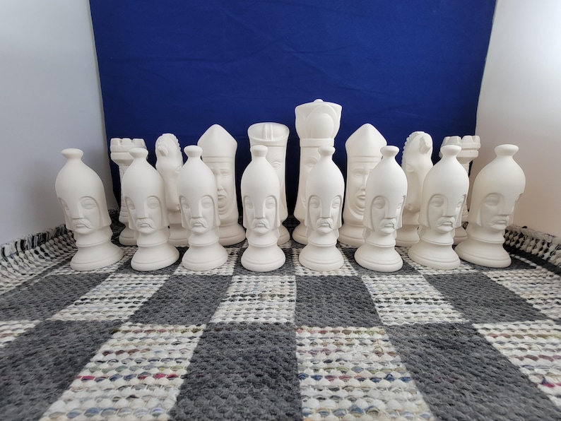 Ceramic Chess Set (32 Pieces), Large Ceramic Chess Set, Ceramic Bisque ...