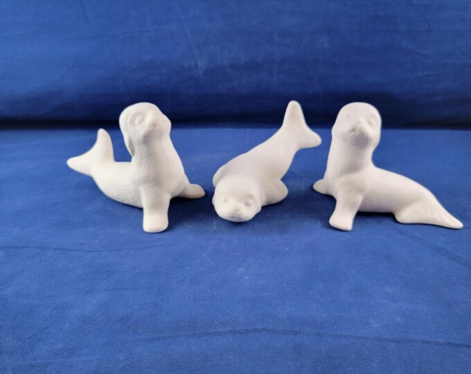 Ceramic Seal Figurines (set of 3), Ceramic Seal Pups, Ready to Paint, U ...