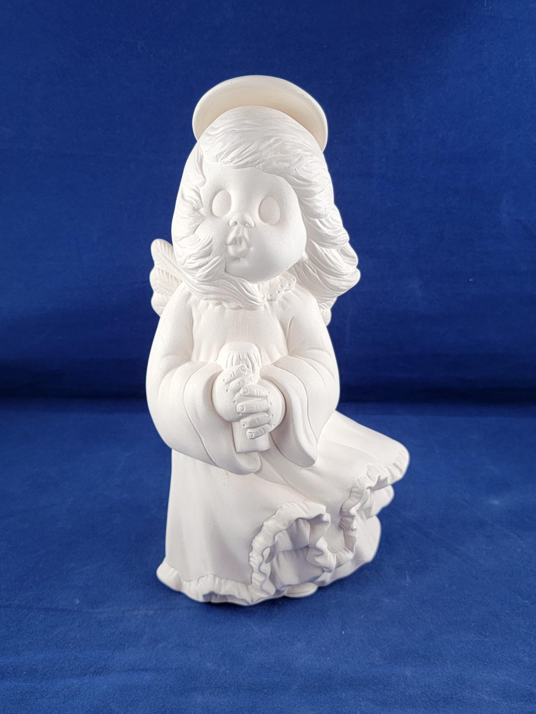 Ceramic Angel Figurine, Ceramic Angel Holding Candle, Bisque Angel ...