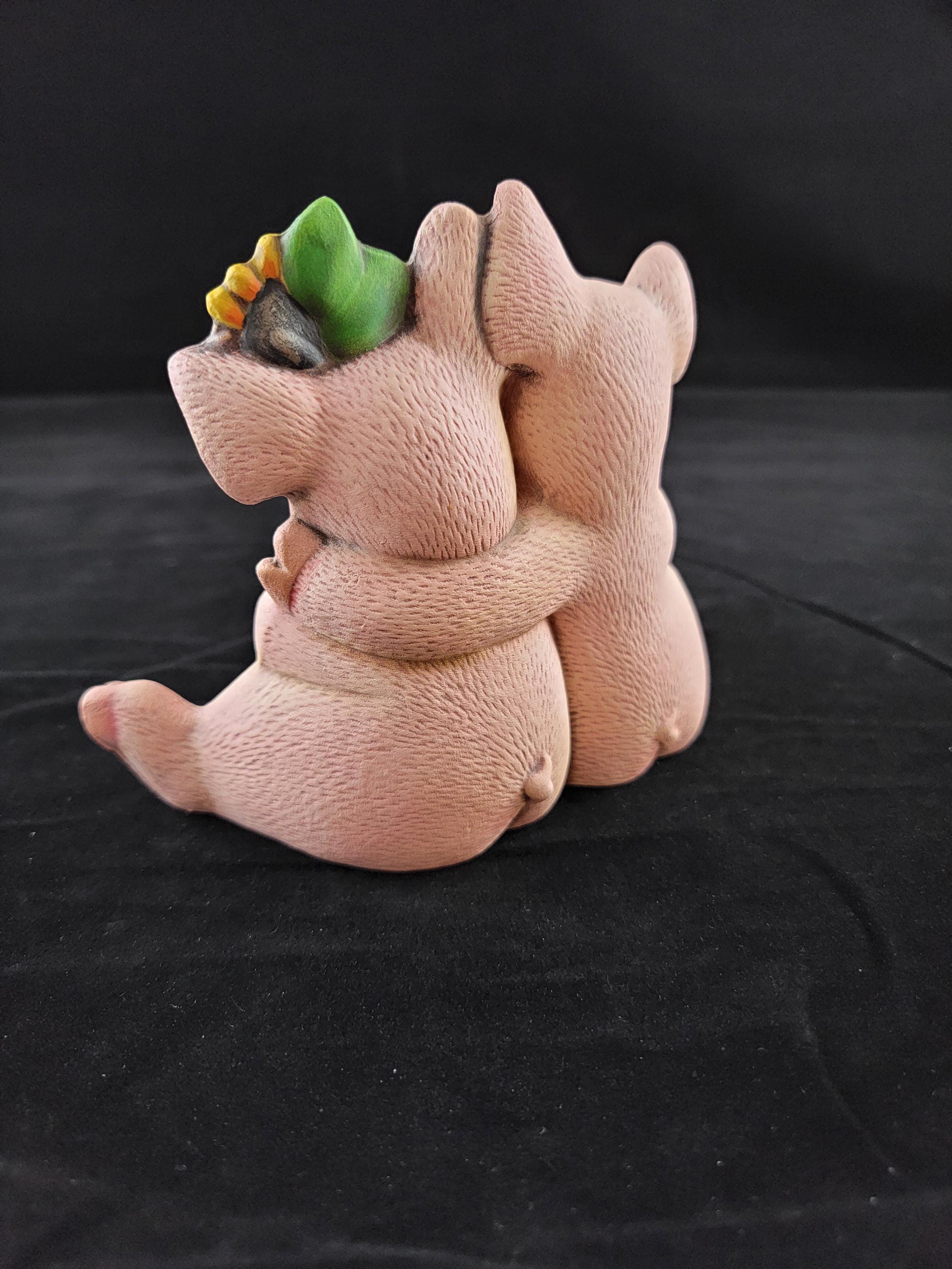 Ceramic Pig Couple Figurine Holding Sunflowers, Hand Painted Rustic ...