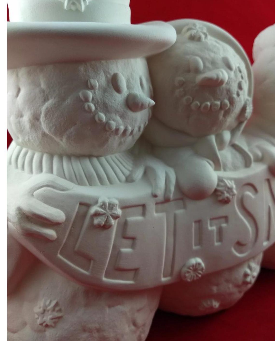 Ceramic Snowman Family, Snowman Family Holding Let It Snow Sign, Ready ...
