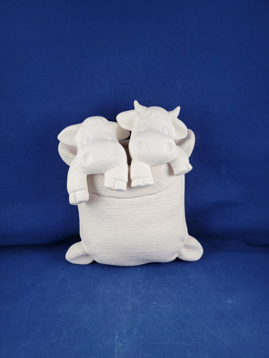Ceramic Cows in Burlap Bag, Cow Wall Decor, Cute Cows in Burlap Bag ...