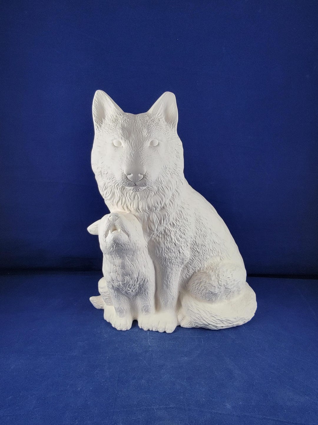 Ceramic Wolf Figurine, Ceramic Mother Wolf With Pup, Ready to Paint, U ...