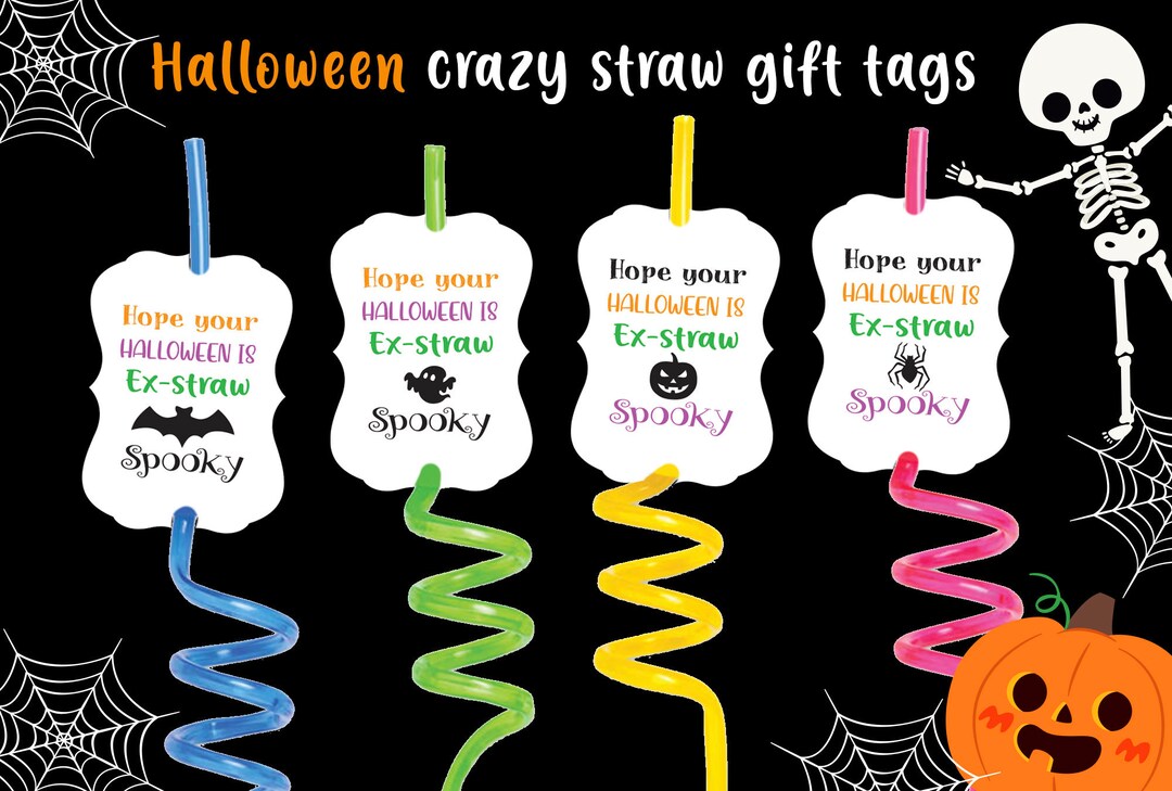 Halloween Crazy Straw Holder, Halloween Printable, Halloween Gift Tags ...