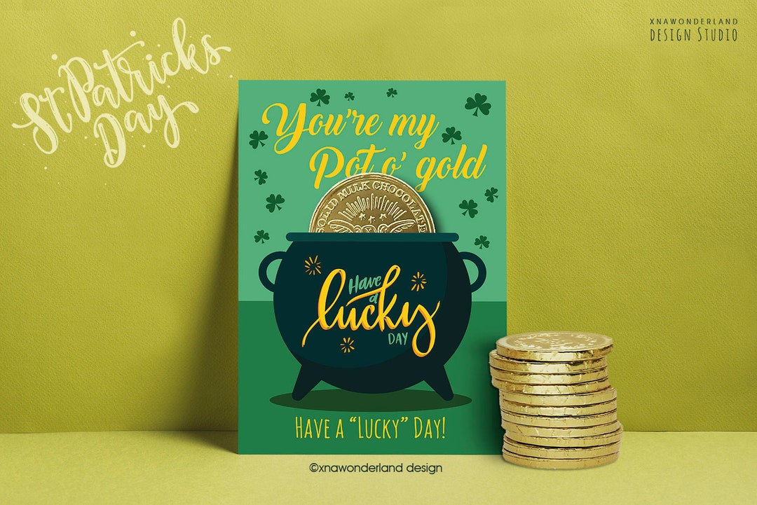 St Patrick’s Day, Gold Coins Card, Pot of Gold, Lucky Day, Treat Bag ...