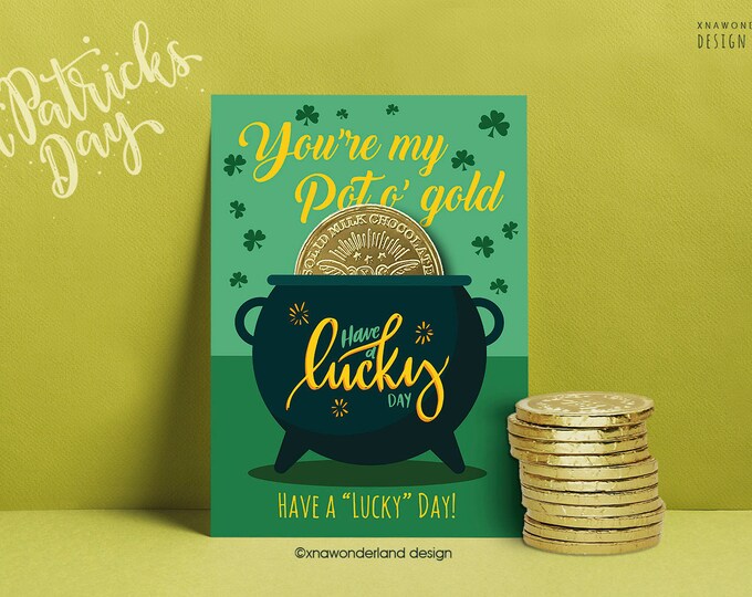 St Patricks Day Gold Coins Card Pot of Gold Lucky Day | Etsy