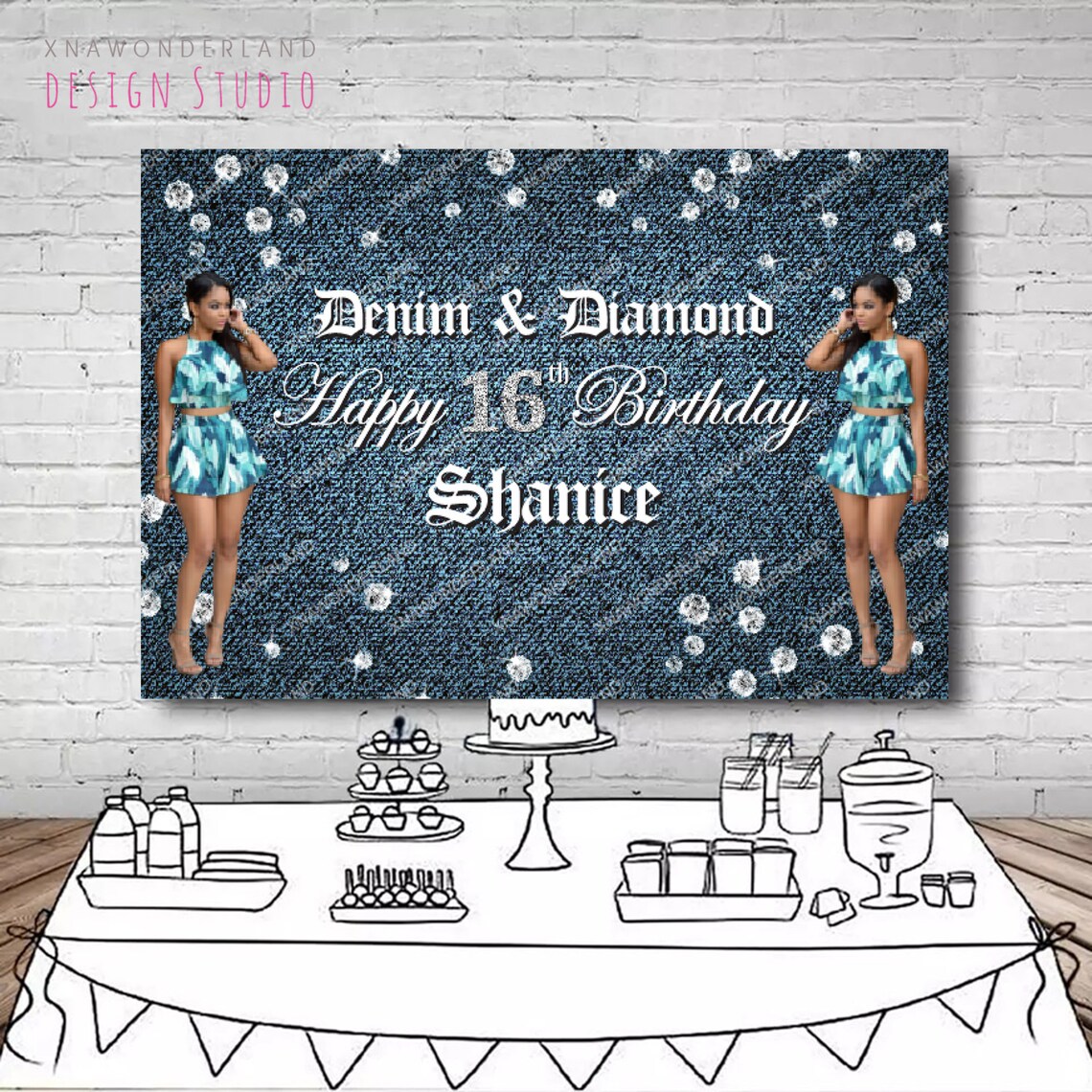Denim and Diamonds Backdrop, Denim Theme Party, Diamond Banner, Denim ...