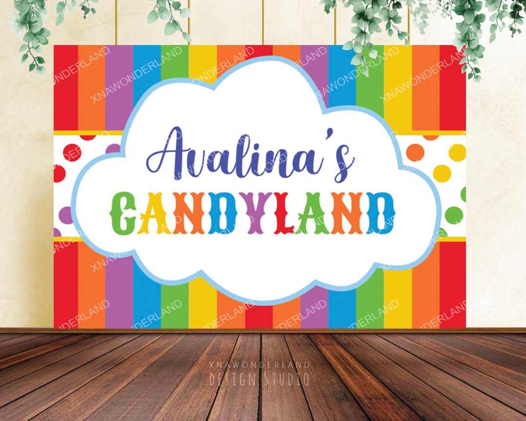 Sweet Candyland Backdrop, Rainbow Stripes Birthday Banner, Candy Land ...