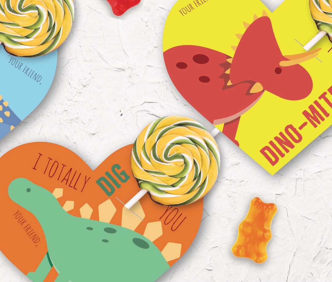 Valentines Day Dinosaur Gift, Lollipop Holder, Dino Gift Card, Dinosaur ...