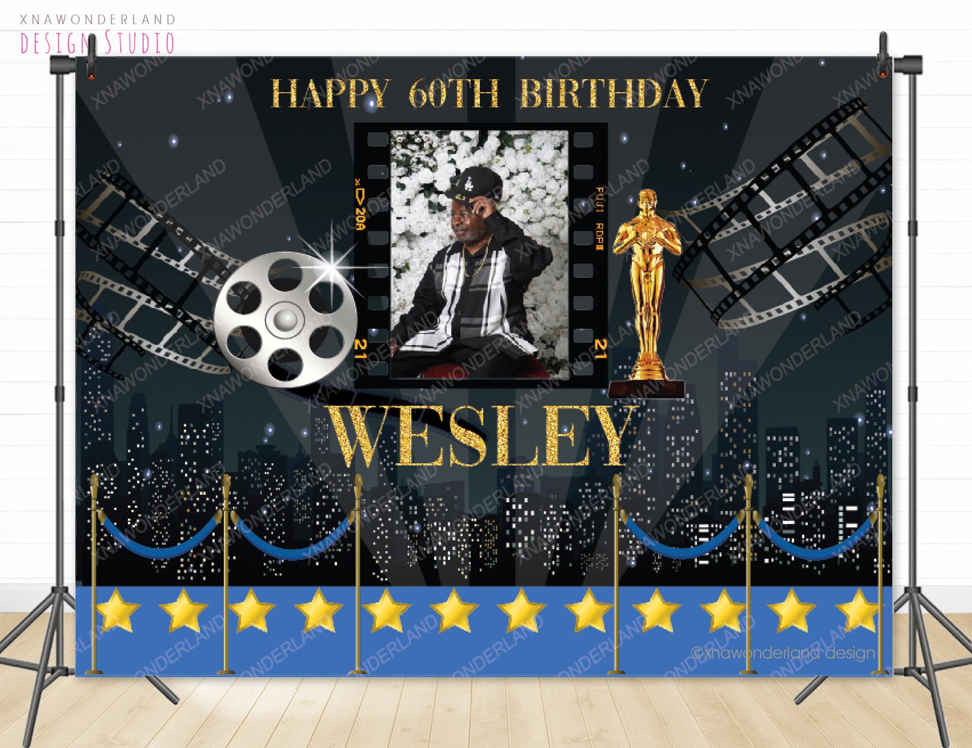 Hollywood oscar backdrop movie star carpet banner blue | Etsy