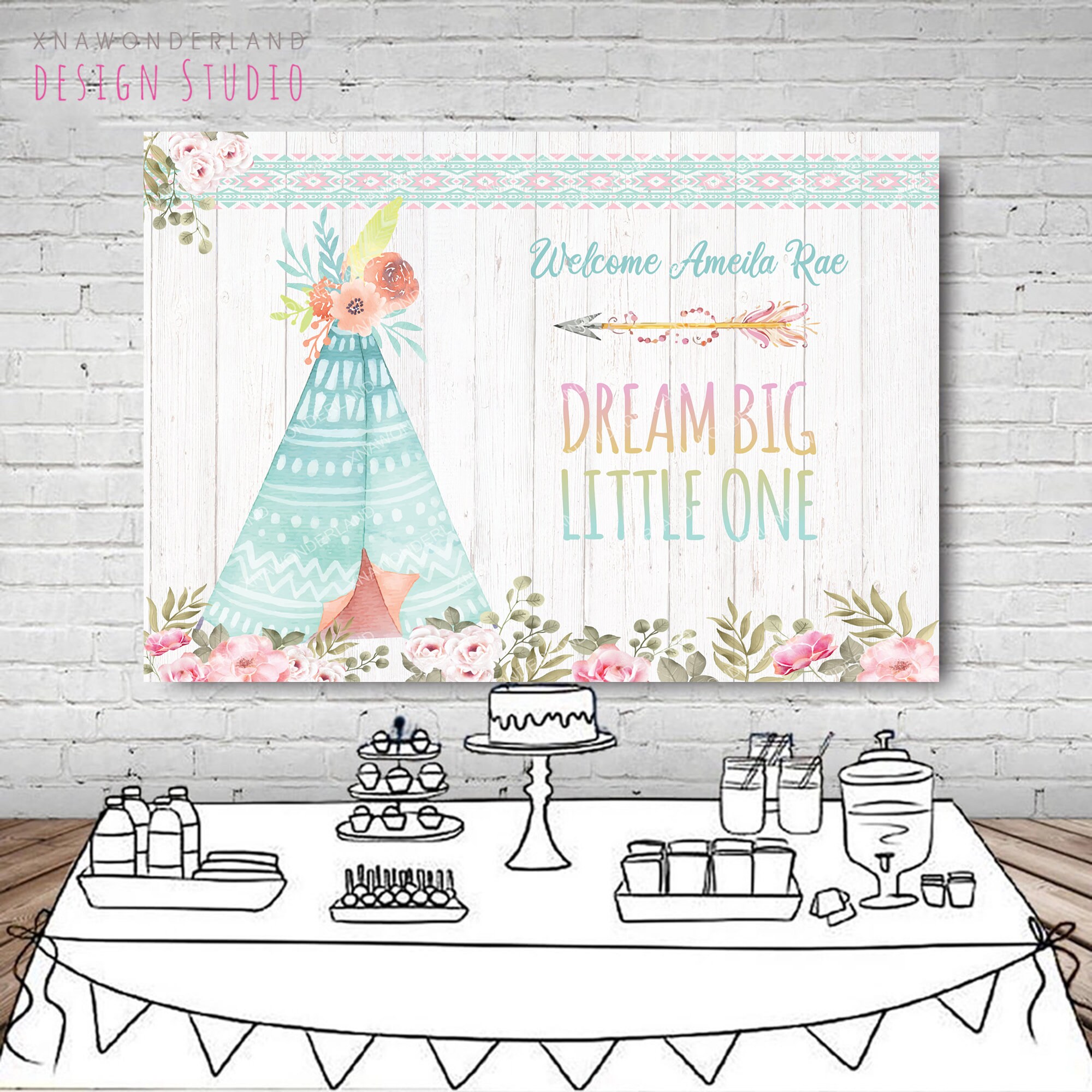 Floral Boho Birthday Backdrop Dream Big Baby Shower Boho | Etsy