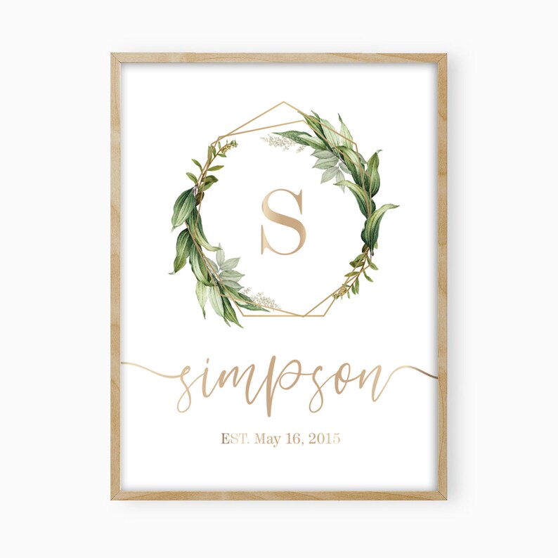 Custom Family Wall Art Family Initial Art Greenery Wall Art - Etsy