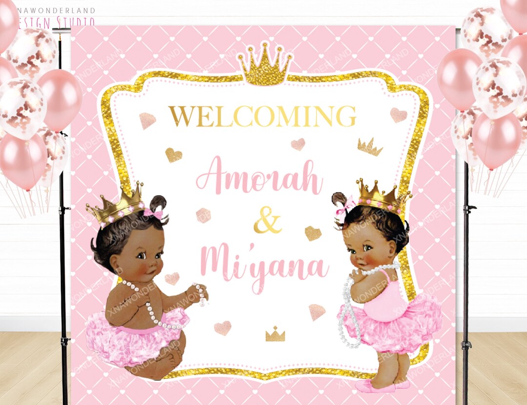 Pink Baby Shower Backdrop, Baby Shower Banner, Princess Baby Shower ...