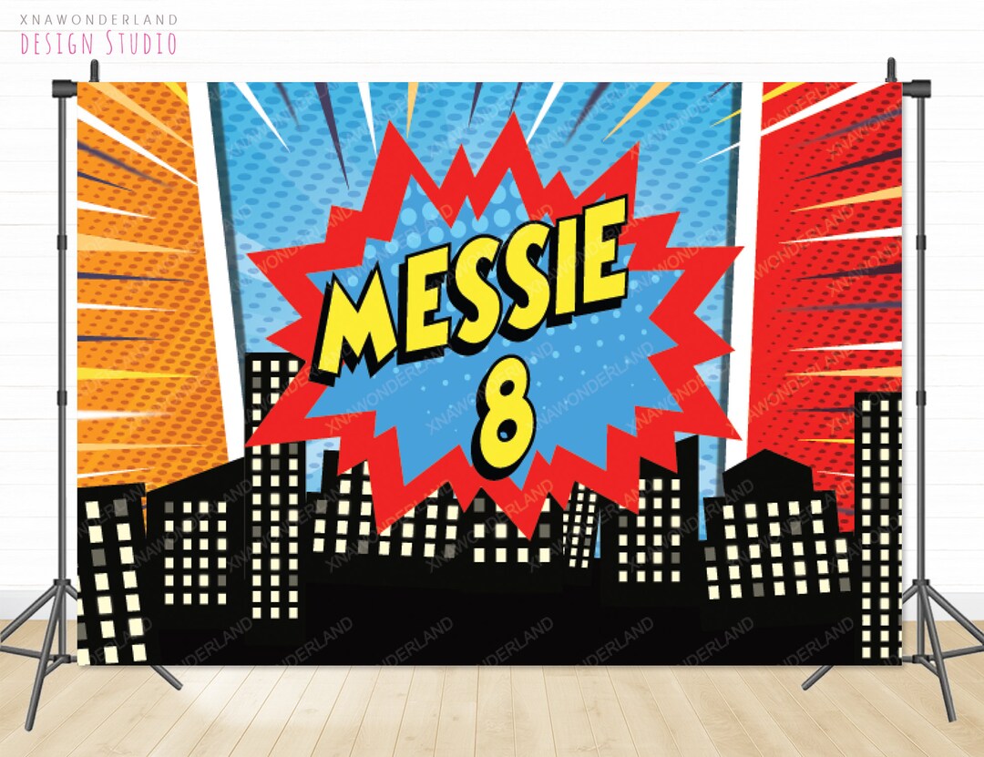 Superhero Backdrop, Superhero Printable, Kids Superhero Comic Birthday ...