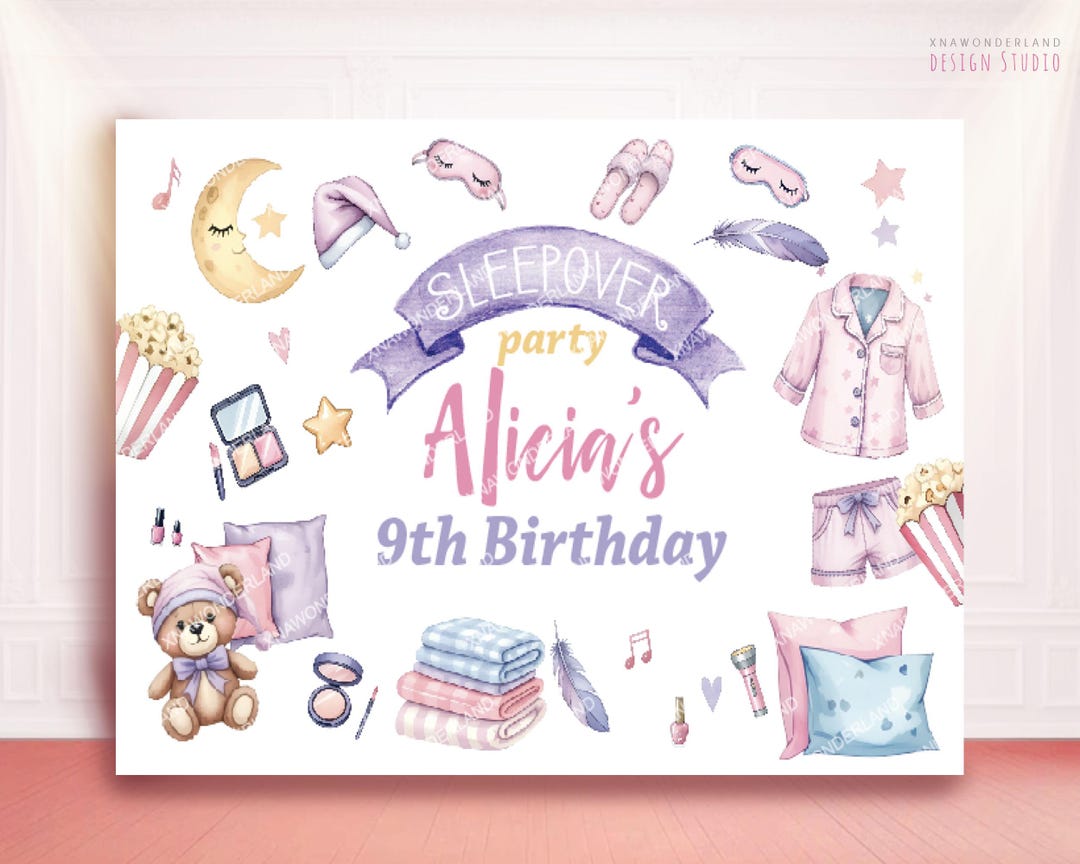 Girls Slumber Party Birthday Backdrop, Sleepover Birthday Party Decor ...