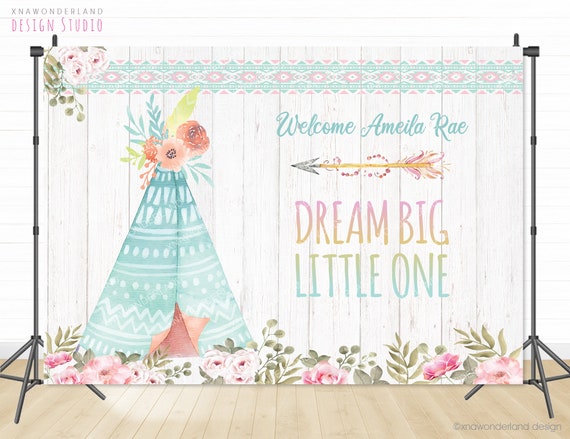 Floral Boho Birthday Backdrop Dream Big Baby Shower Boho | Etsy