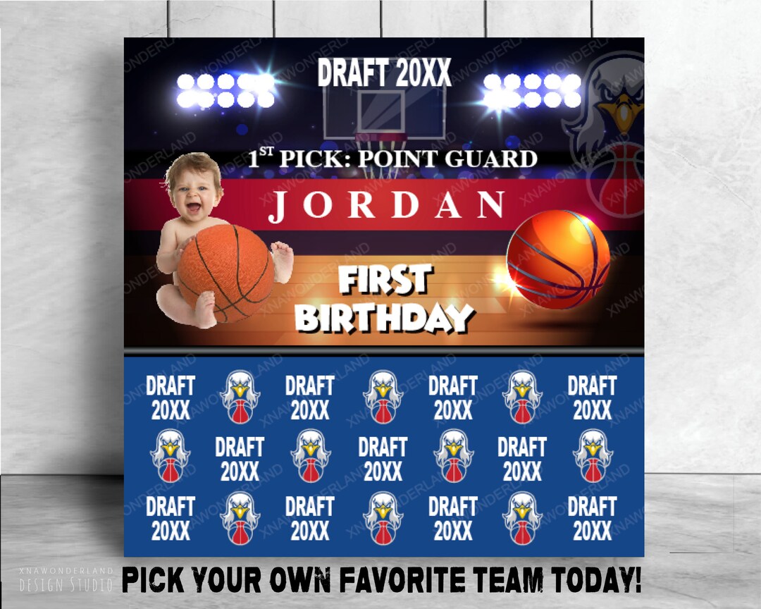 Birthday Basketball Backdrop, First Pick Draft Birthday, Basketball ...