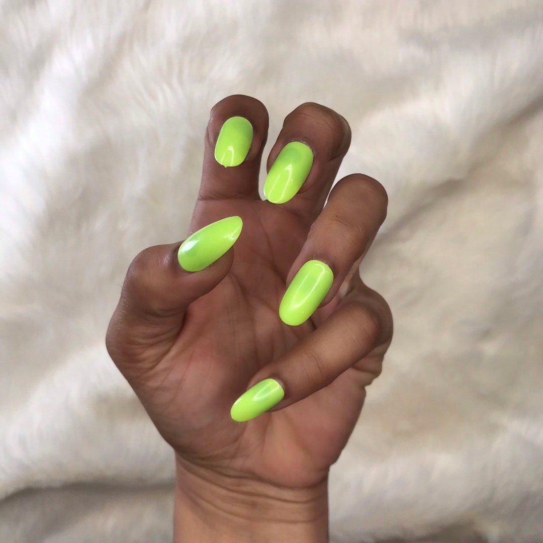 Almond Glow in the Dark Neon Yellow Instant Acrylic Nails - Etsy