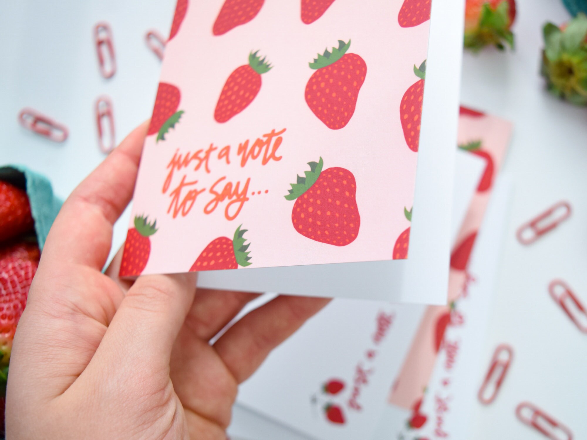 Strawberry Blank Note Card Set A2 Just a Note to | Etsy