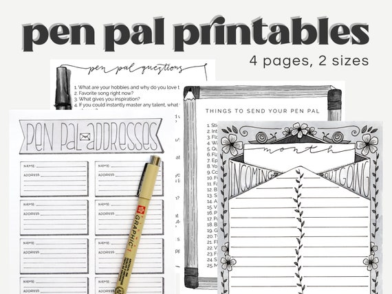 Pen Pal Printable Trackers and Lists Illustrated | Etsy