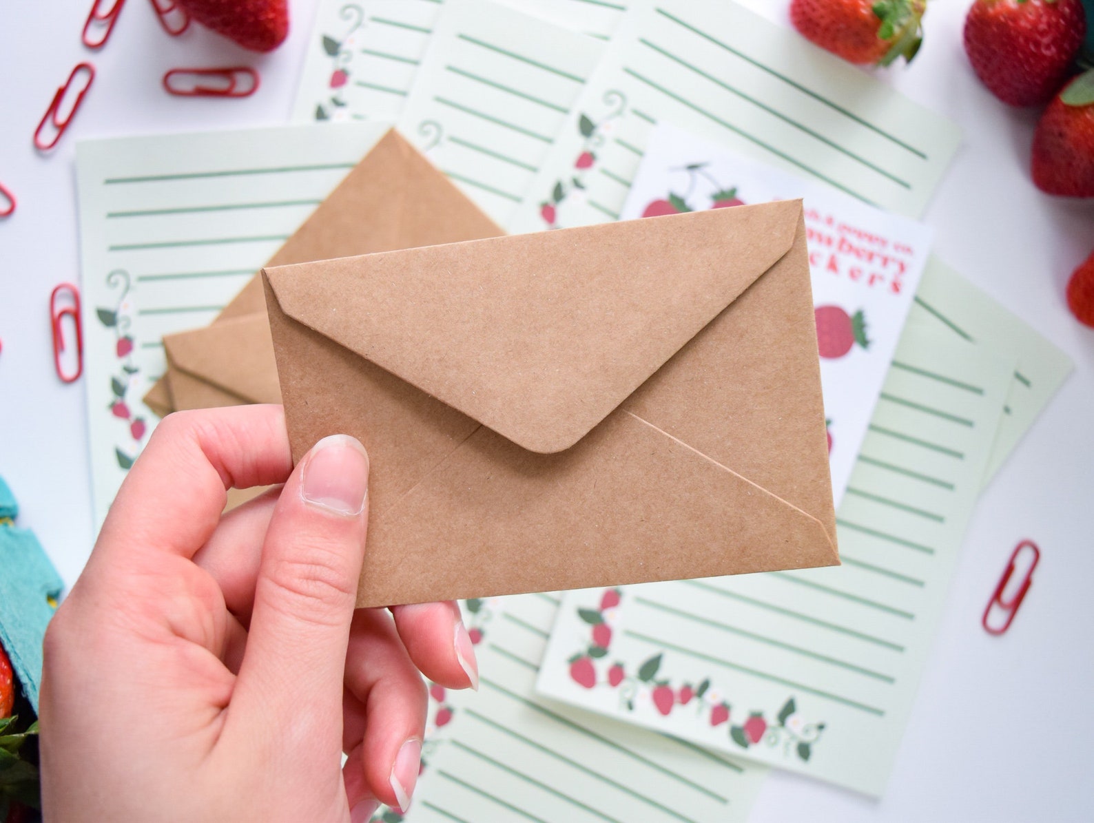 Tiny Strawberry Stationery Set Mini Snail Mail Kit Miniature - Etsy