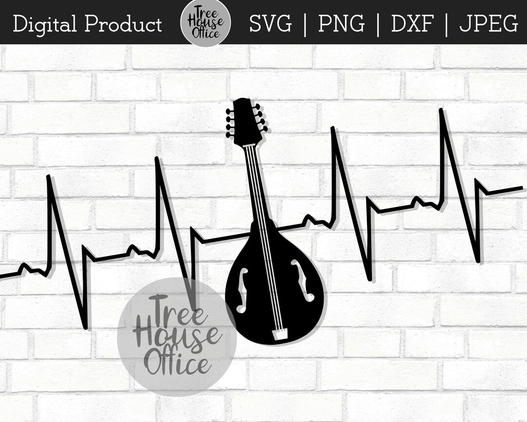 Mandolin Heartbeat Svg/dxf/png/jpeg | Mandolin Svg | Musician Cut File ...