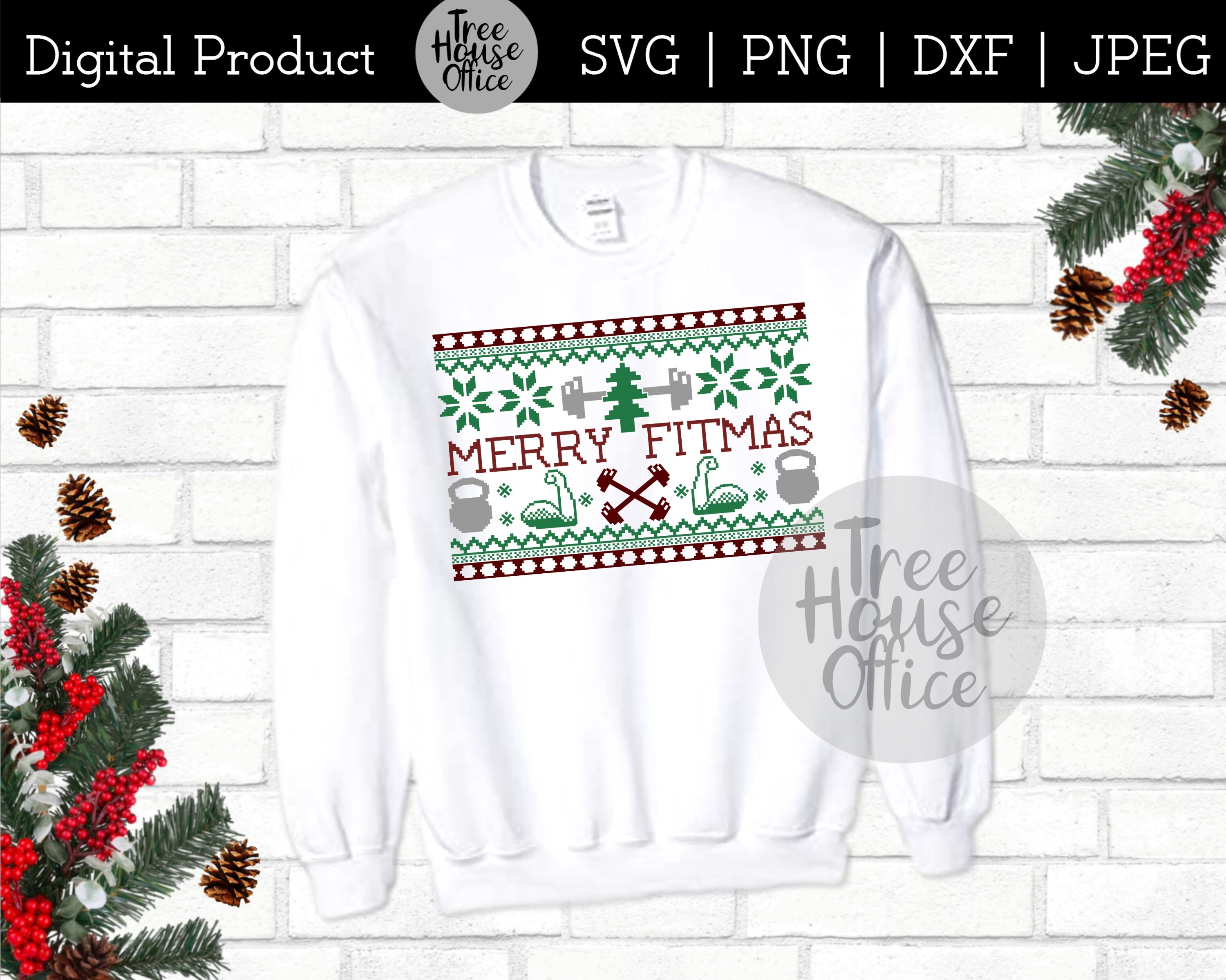 Christmas Gym Merry Fitmas SVG DXF PNG jpeg Ugly Christmas | Etsy