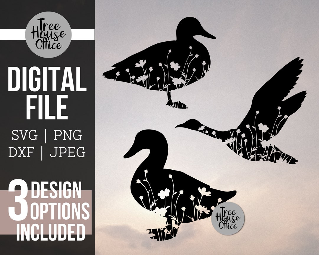 Floral Duck SVG, Wildflower Duck Cut File, Duck Silhouette With Flowers ...