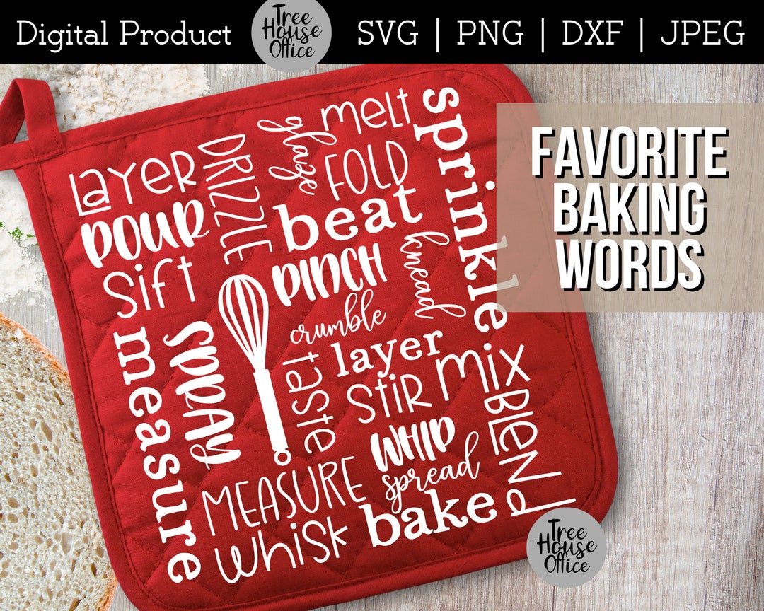Baking Words Pot Holder SVG, Cricut SVG for Dish Towels, Tea Towels ...